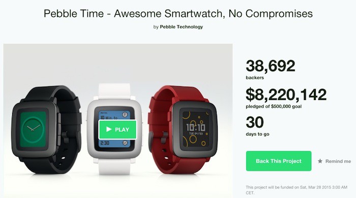 Pebble Time : 8 millions de dollars sur Kickstarter