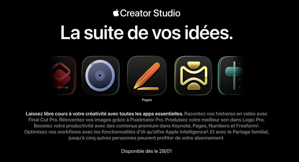 Apple Creator Studio : Le bundle « concurrent d’Adobe » débarque le 28 ...